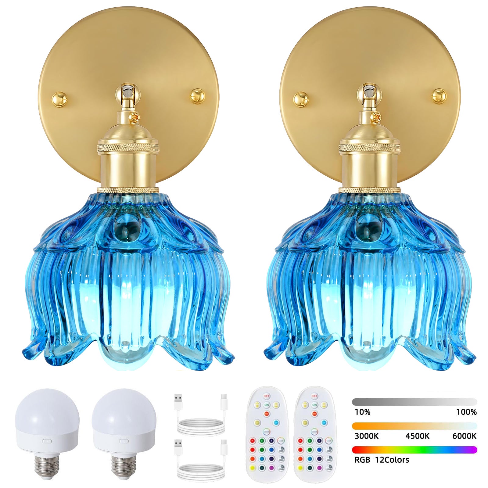 Paquete de 2 luces LED de pared recargables con control remoto ...