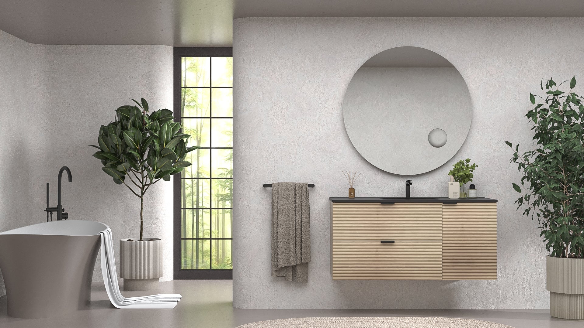 Varobath - Meuble bain suspendu VITO, 2 tiroirs + 1 porte, finition ALCATRAZ noir, lavabo ...