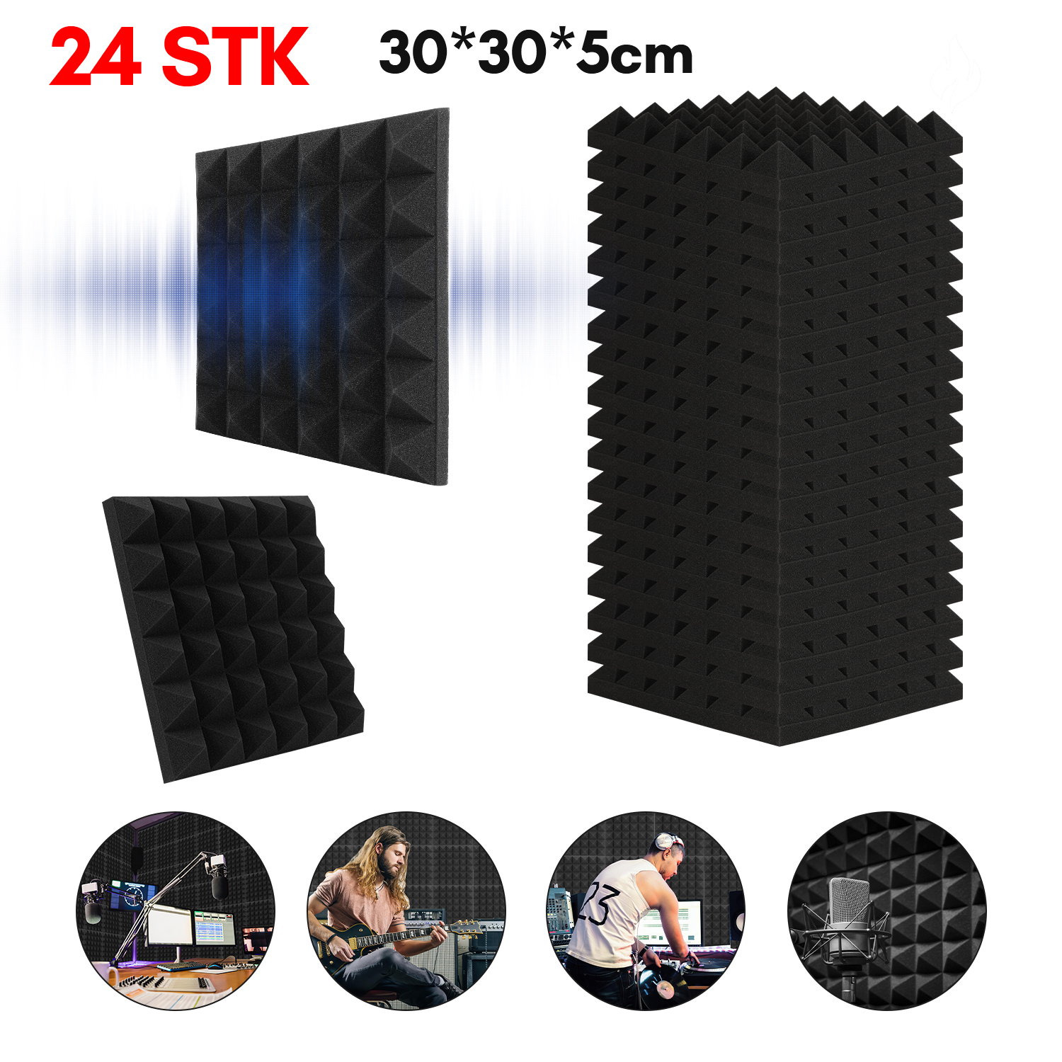 Panneaux de mousse acoustique pour Studio, 30x30x5cm, 24 pièces ...