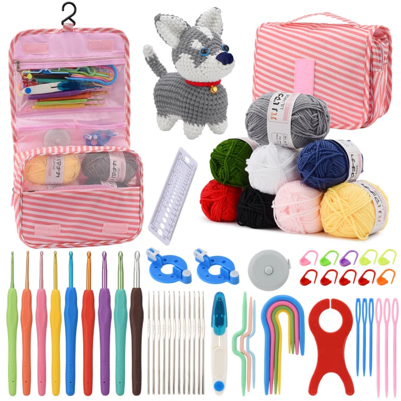 Kit de crochet para principiantes con 63 accesorios, estuche y ovillo ...