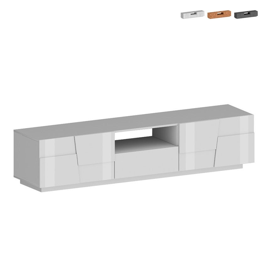Mueble TV moderno con soporte, 4 puertas y cajón 220x45x46cm Chiron ...