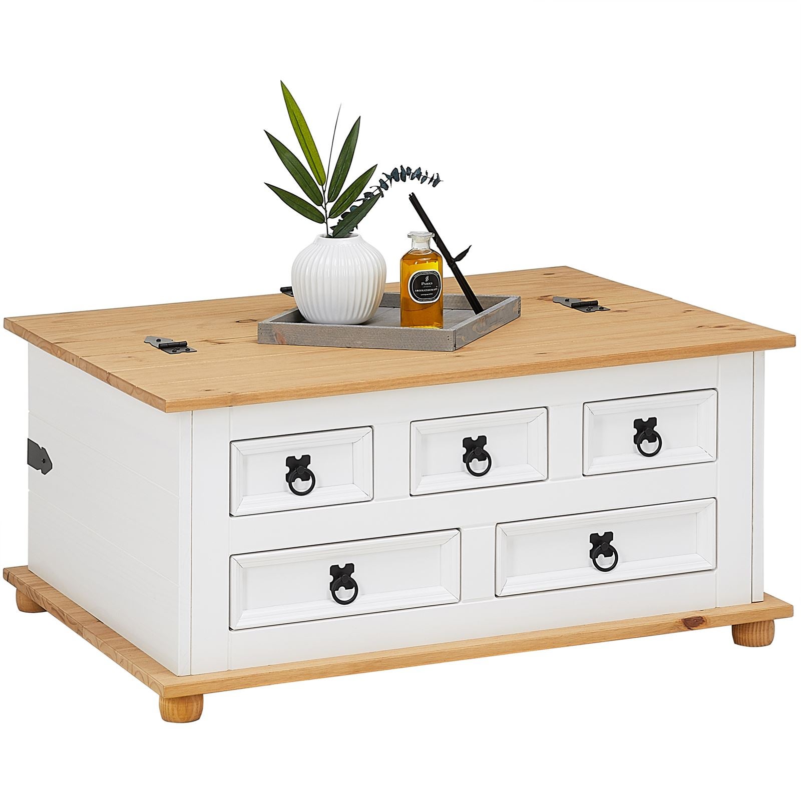 Table basse coffre en pin TEQUILA style mexicain, avec 5 tiroirs ...
