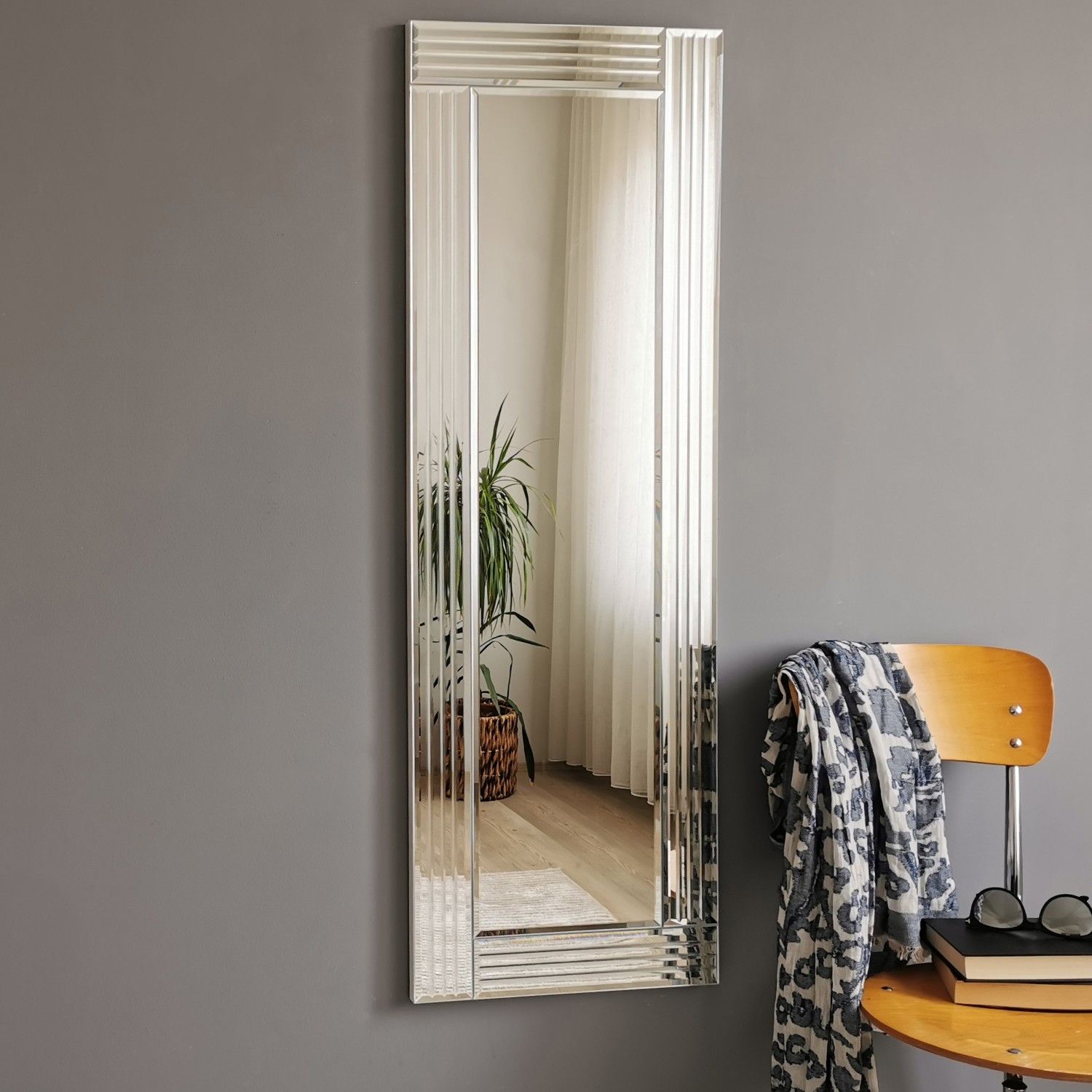 Miroir moderne encadré 40cm Compage Bois Argent Clair | Leroy Merlin
