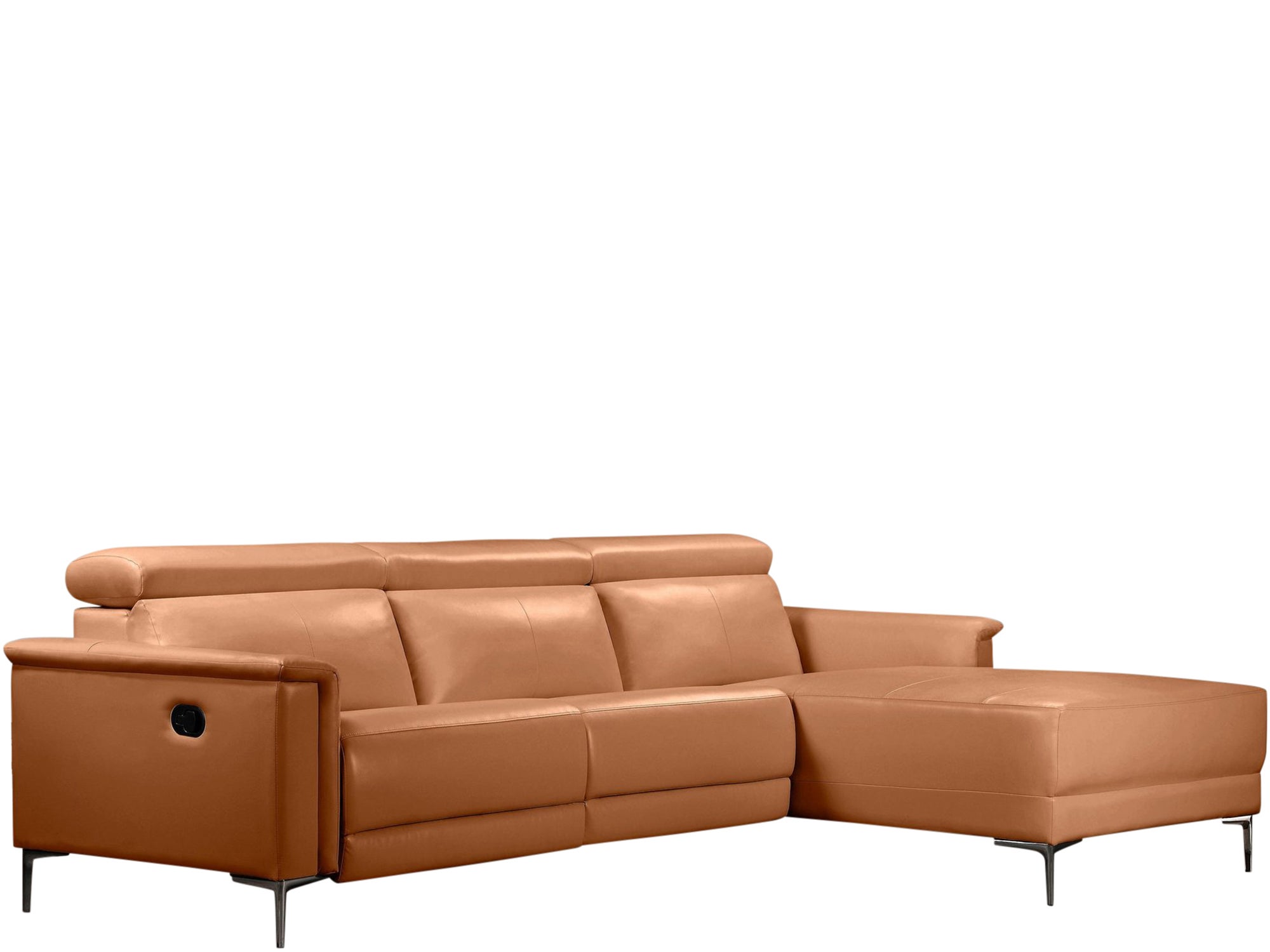 Canapé 3 places avec 1 fauteuil inclinable manuel en PU cognac | Leroy ...