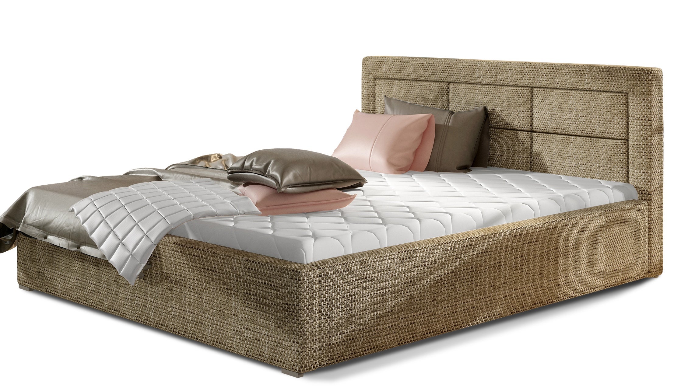 Lit moderne tissu capitonné Rizaro-Couleur Beige chiné-200x200 | Leroy ...