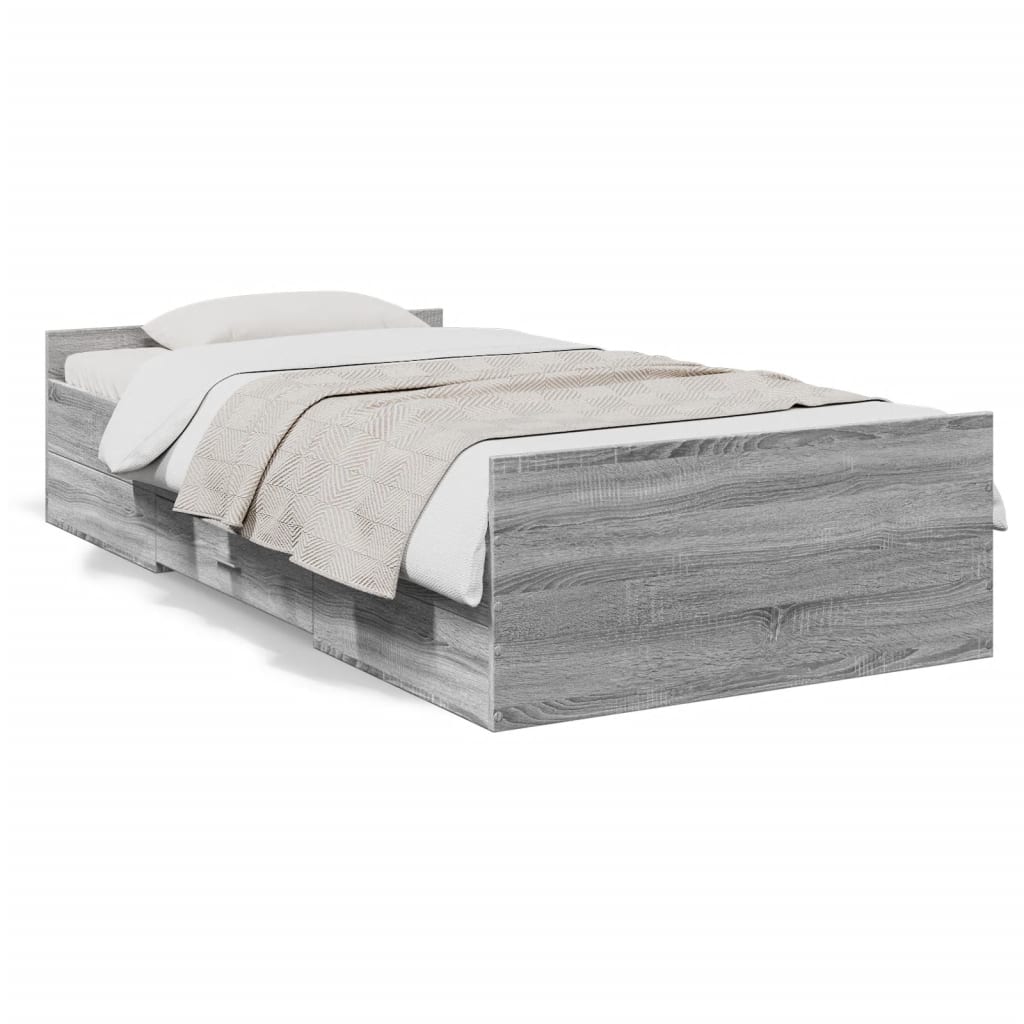 Lit simple | Lit adulte | Cadre de lit et tiroirs sonoma gris 100x200cm ...