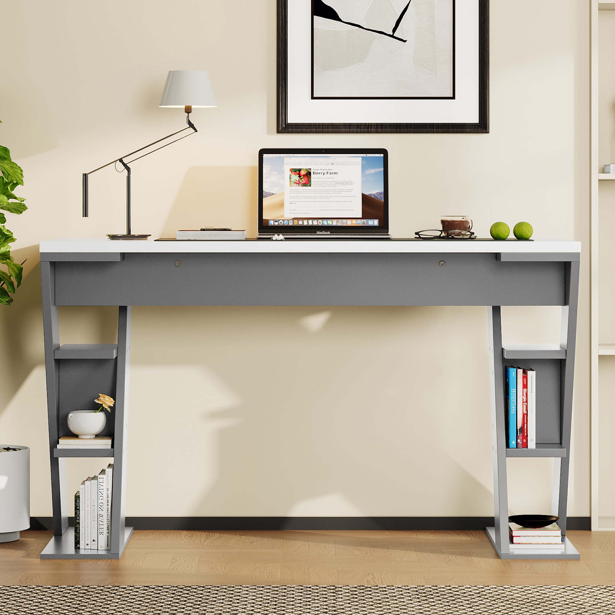 Bureau simple 120x50x74cm - avec support en X - 6 étagères de rangement ...