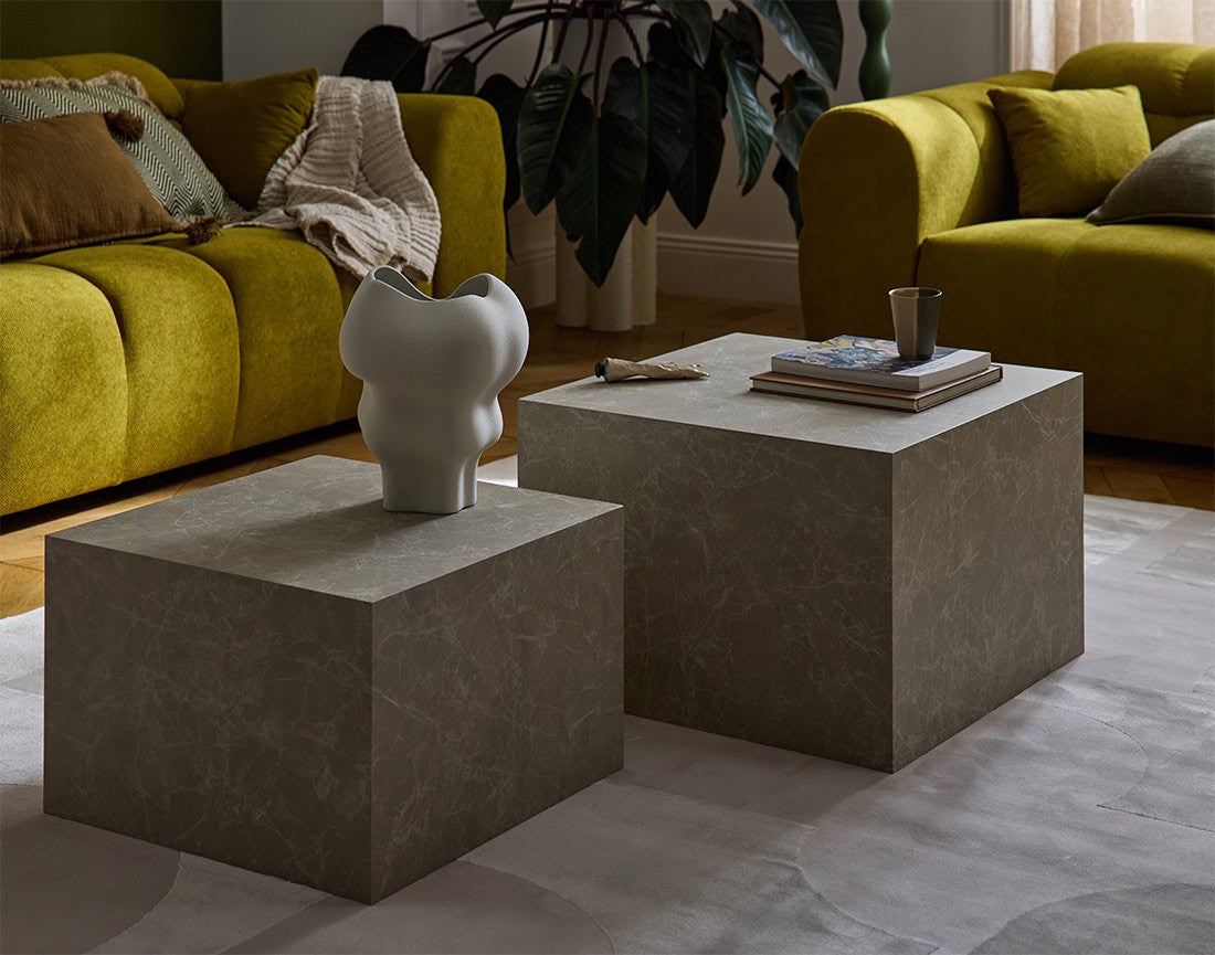 Lot de 2 tables basses effet marbre 58/50 cm gris - FABIO - Best ...