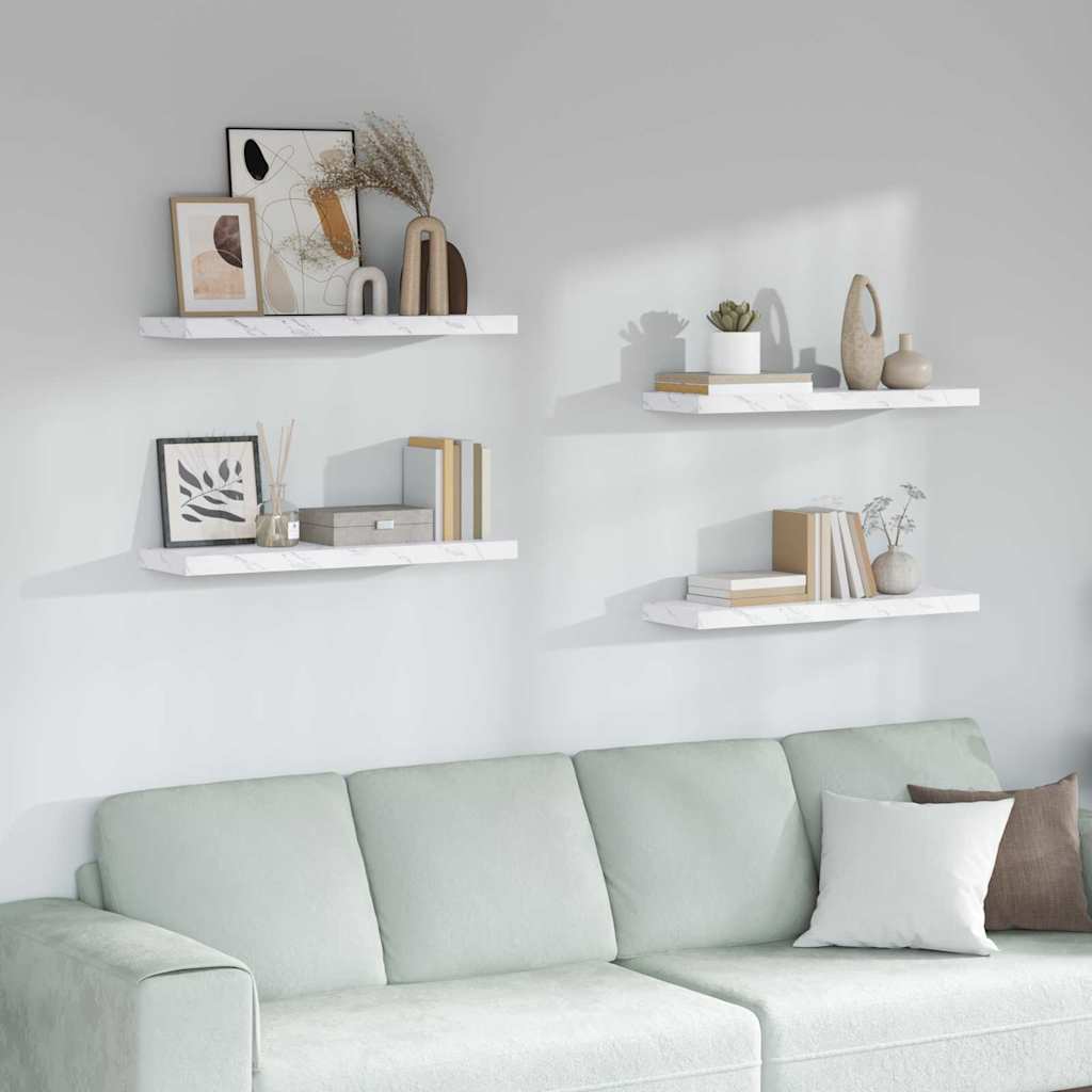 Estantería de pared, 4 piezas, mármol blanco, 90 x 23,5 x 4 cm | Leroy ...
