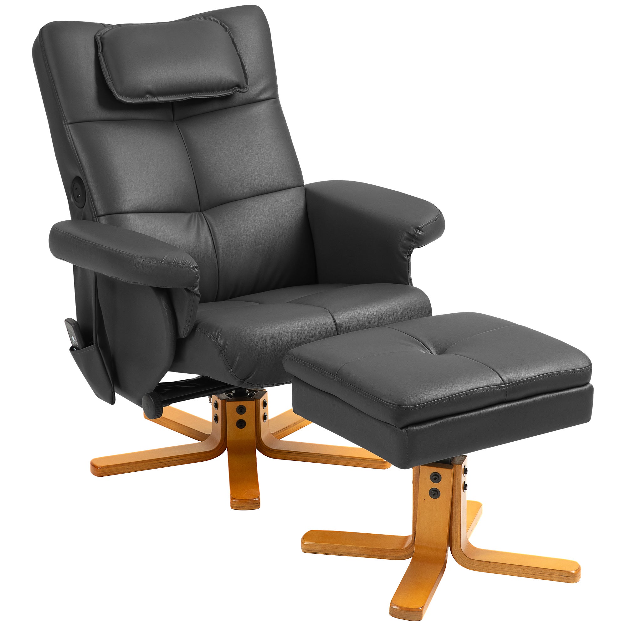 Ensemble fauteuil massant repose-pieds design Chesterfield bois PU noir ...