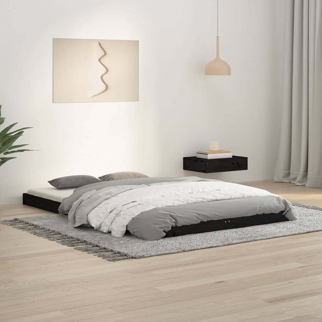 Estructura de cama negra 120x190 cm pequeña doble madera maciza de pino ...