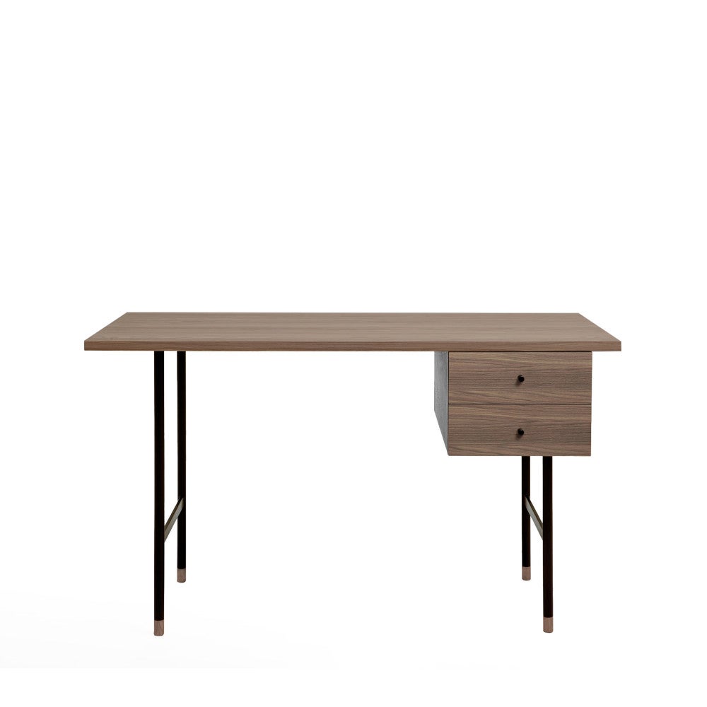 Bureau design bois et métal 2 tiroirs bois foncé - JUGEND | Leroy Merlin