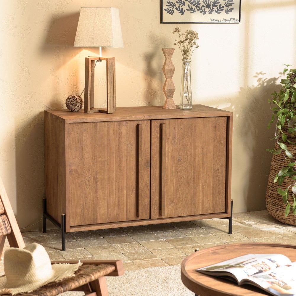 SIXTINE - Buffet 2 portes en bois de teck recyclé pieds en métal noir ...