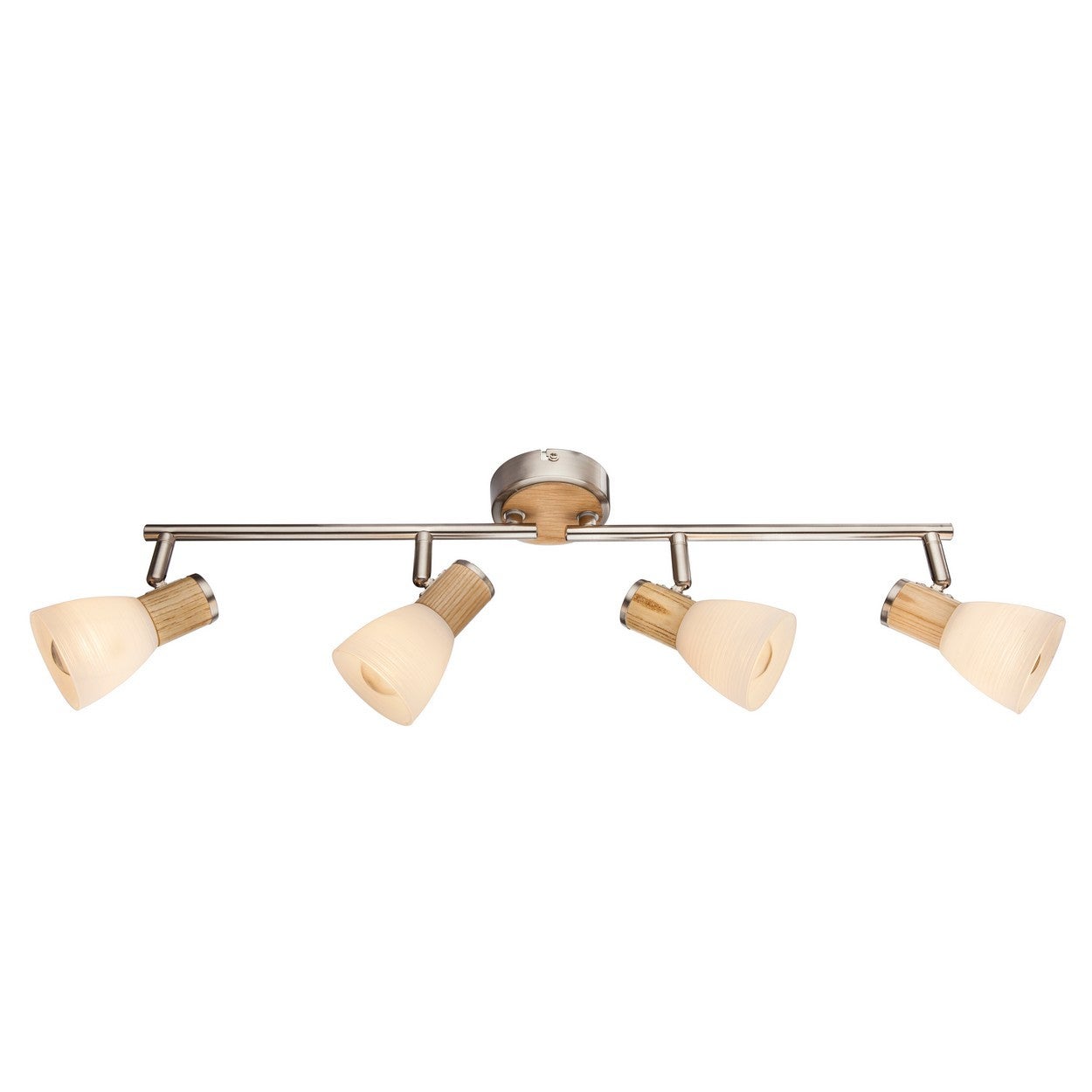 Barre de spots de plafond nickel mat, abat-jour en verre opale, 4 ...