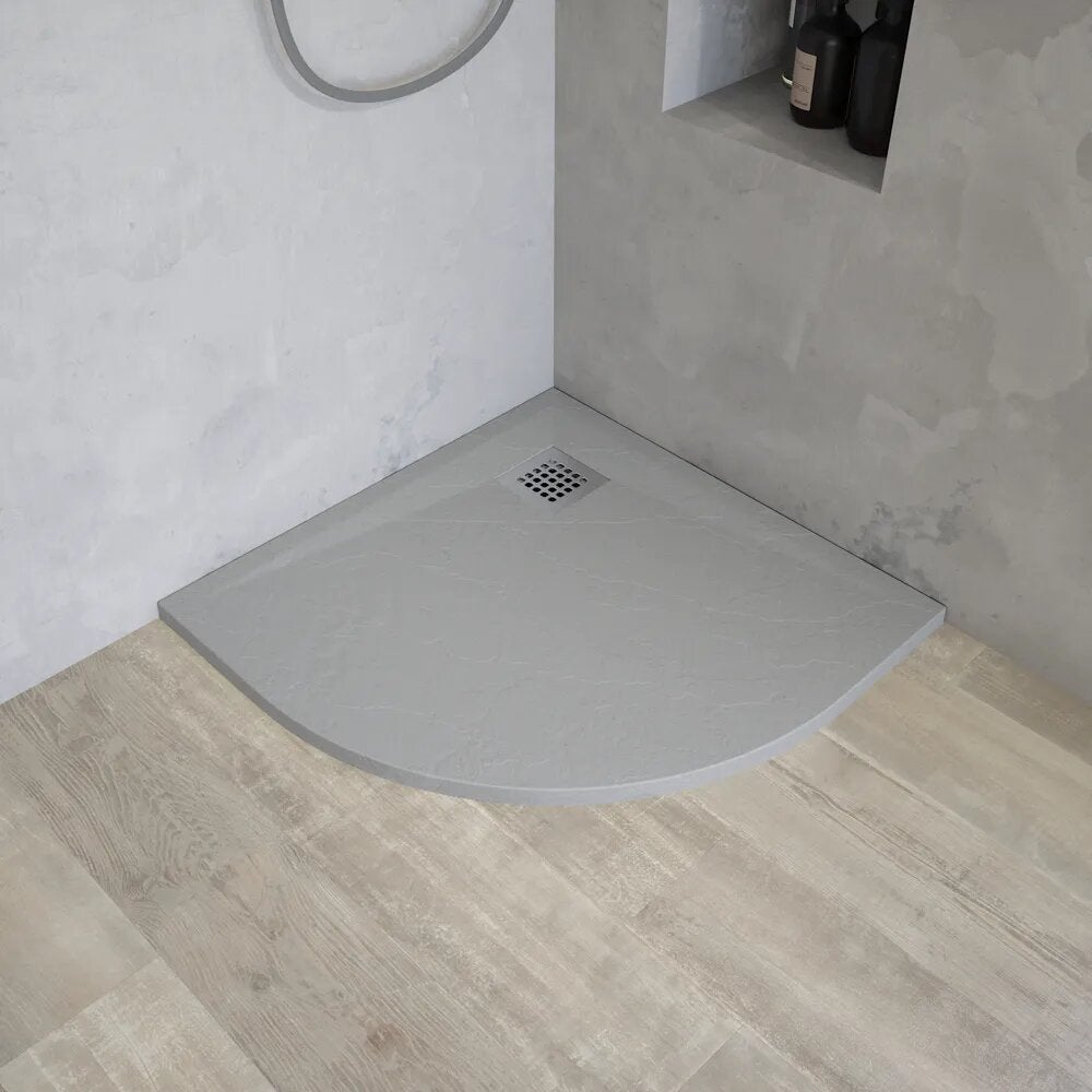 Plato de ducha semicircular de 80 x 80 cm en resina de mármol gris ...