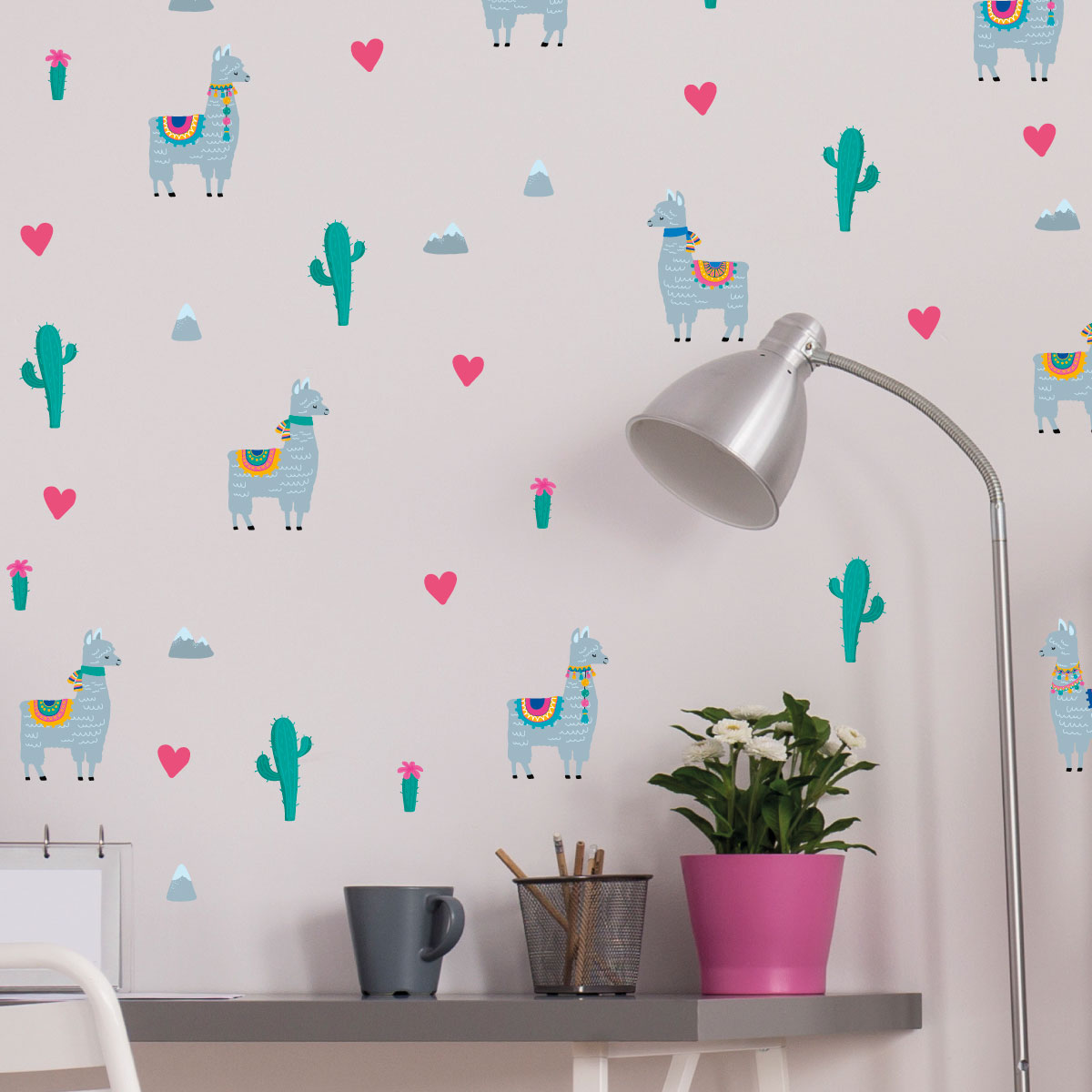 Stickers muraux | Sticker Mural Autocollant - LAMAS AMOUREUX ET CACTUS ...