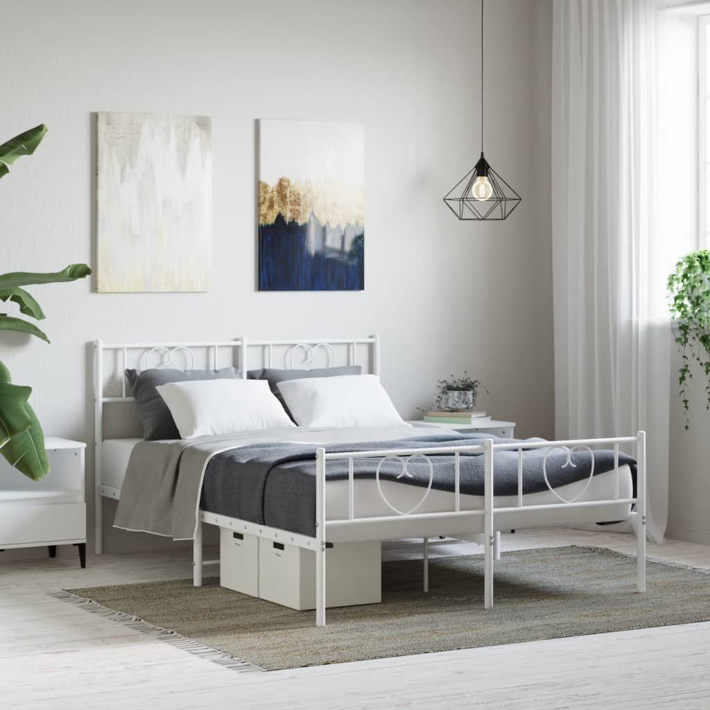 Estructura De Cama De Metal Con Cabecero pie De Cama Blanco 135x190cm estructura-de-cama-de-metal-con-cabecero-pie-de-cama-blanco-135x190cm