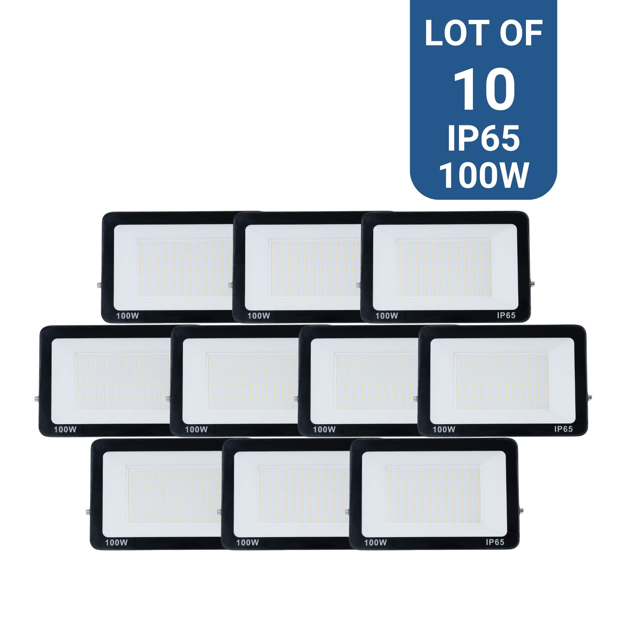 Pack de 10 projecteurs LED extérieur 100W - 95lm/W - IP65 - Blanc Chaud ...