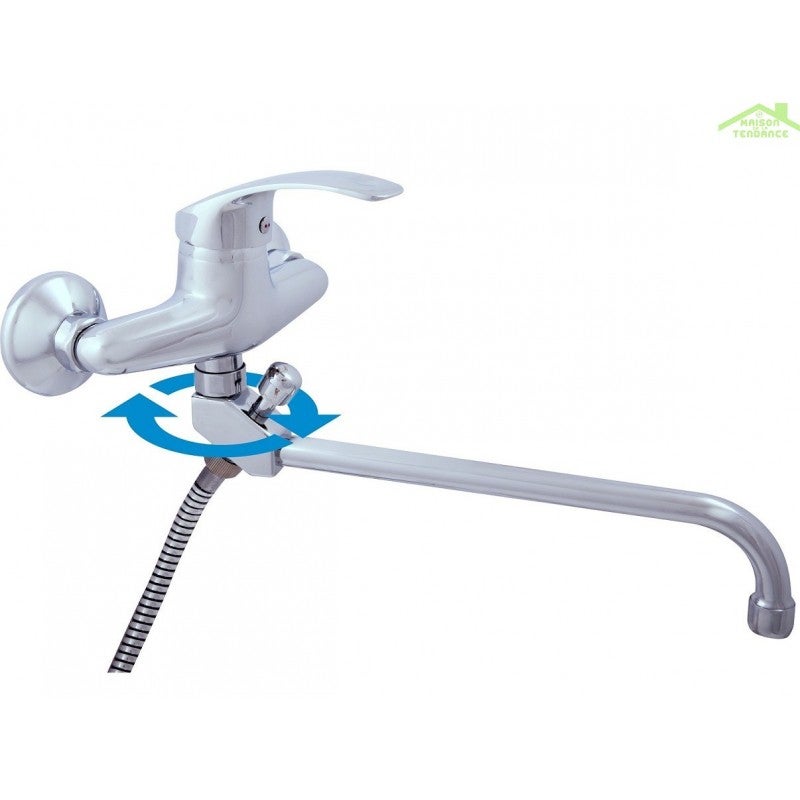 Mitigeur baignoire mural MISSISSIPI en chrome avec long bec-Sans ...
