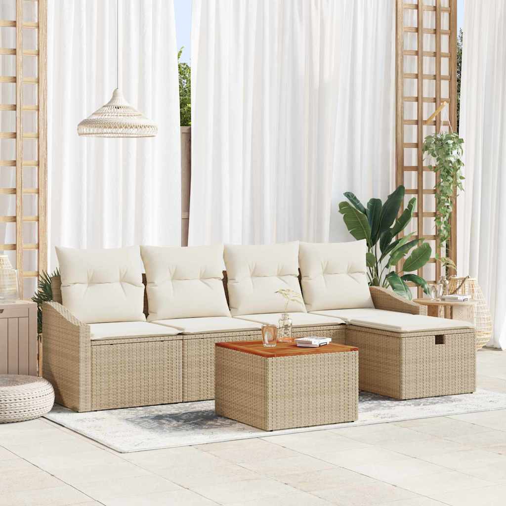 Set Divano da Giardino con cuscino 6 pcs Beige Poly Rattan vidaXL ...