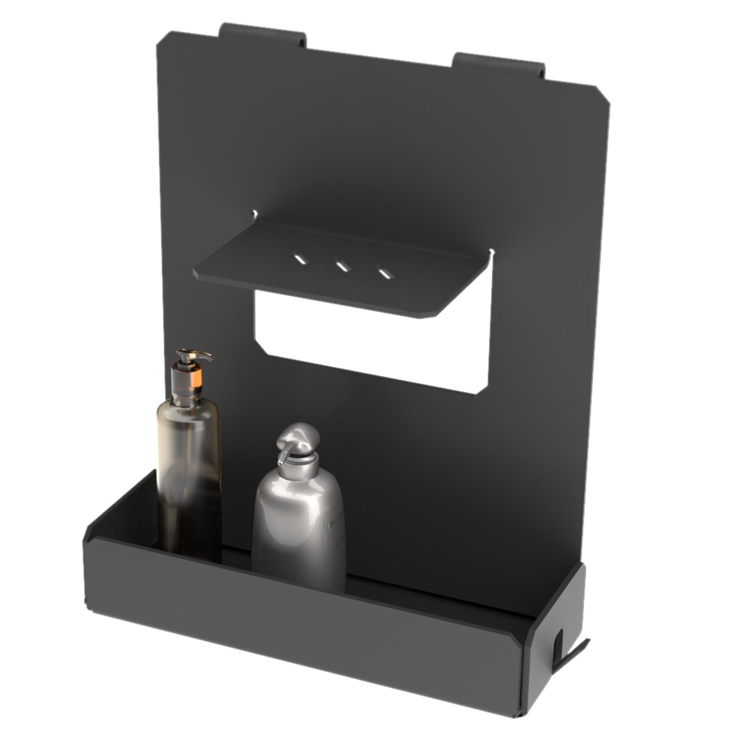 Estante de ducha colgante con toallero doble negro mate - Jabonera de ...