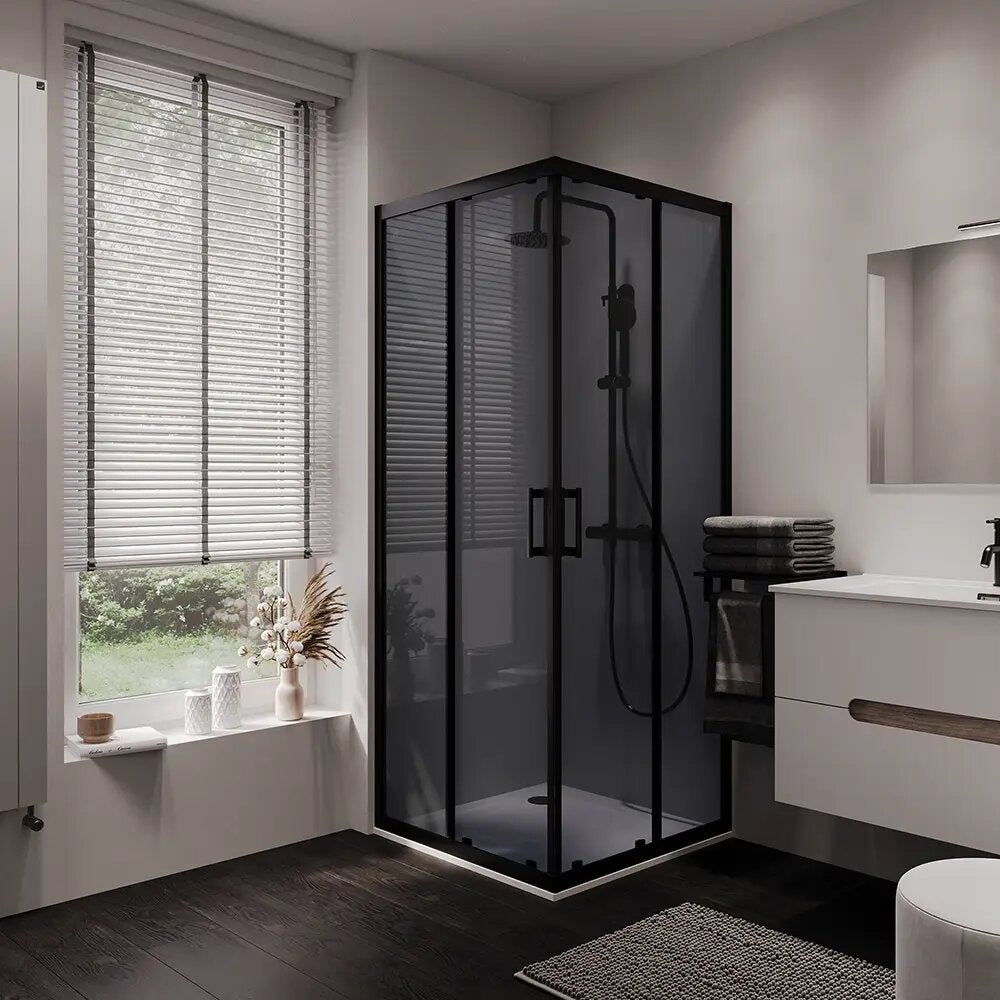Cabina de ducha 80x90 cm angular doble corredera perfiles negros ...