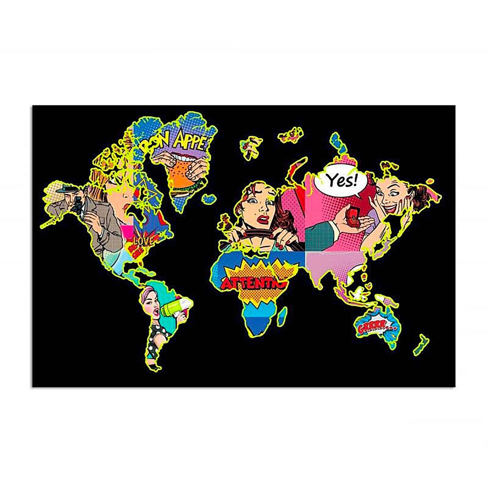 Tableau bois carte noire de l'art du monde pop - 40 x 30 cm | Leroy Merlin