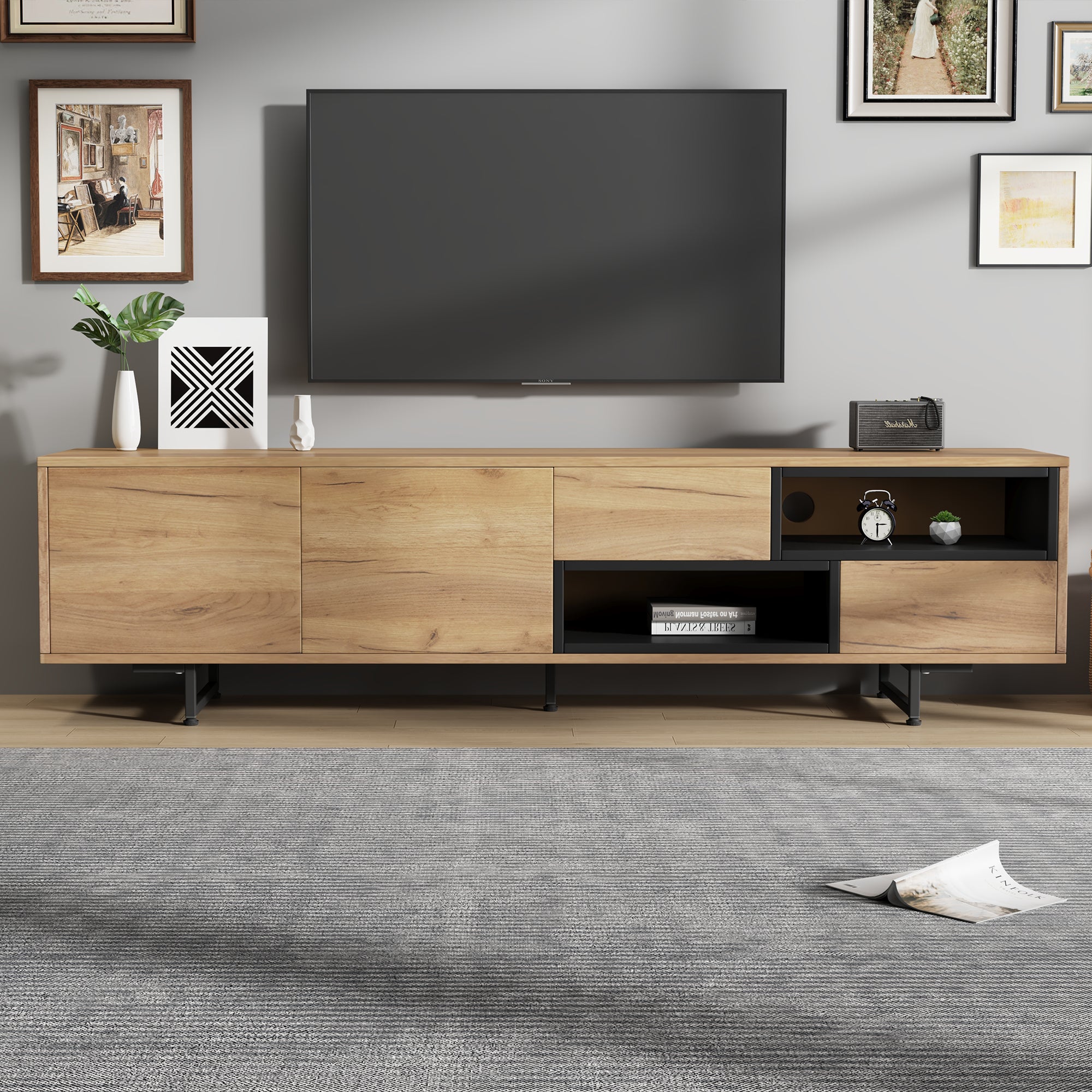 Mueble TV bajo 173x38x48 cm en tablero de partículas color madera, con ...
