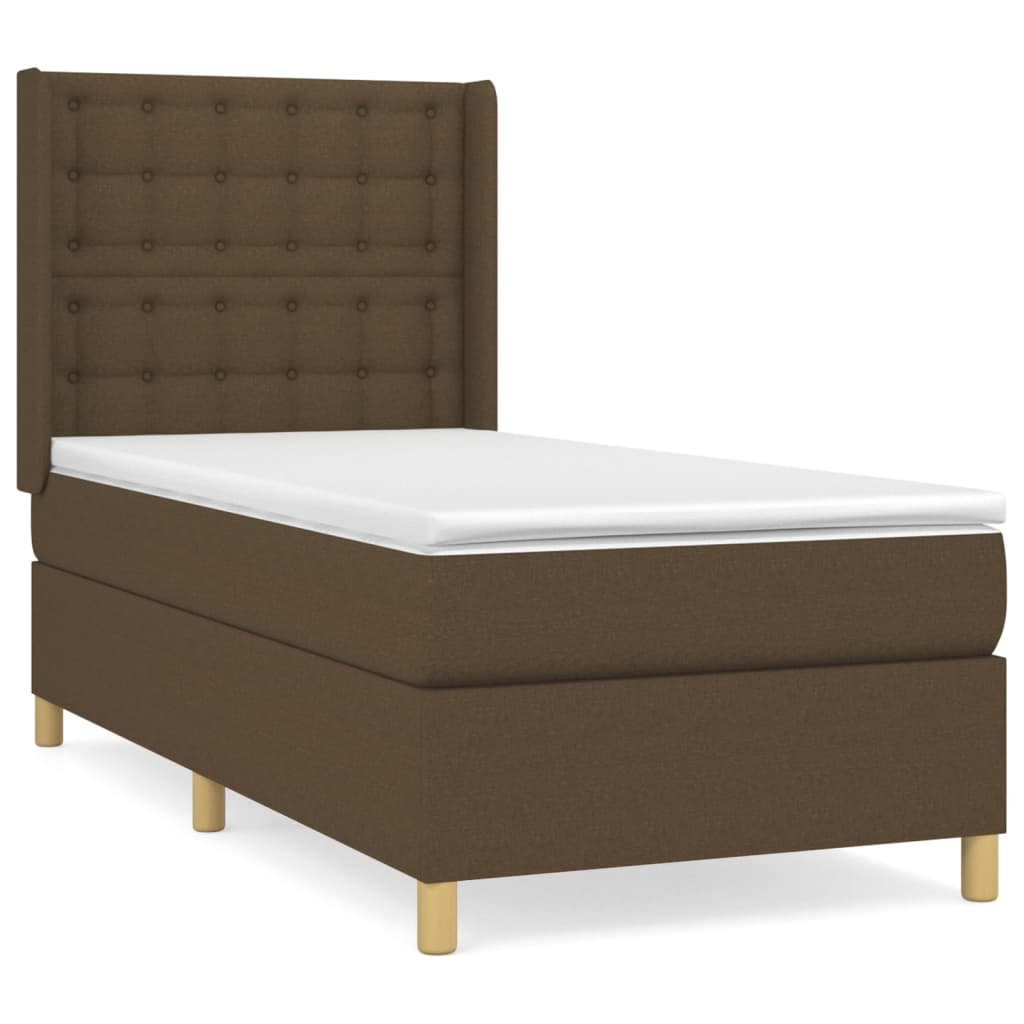 Cama box spring con colchón tela marrón oscuro 90x200 cm | Leroy Merlin