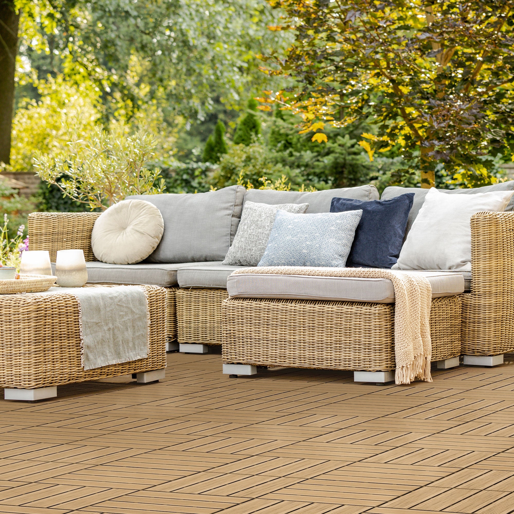 ECD Germany WPC Decking Tiles 30x30 cm 11er Spar Set für 1m² Teak w ...