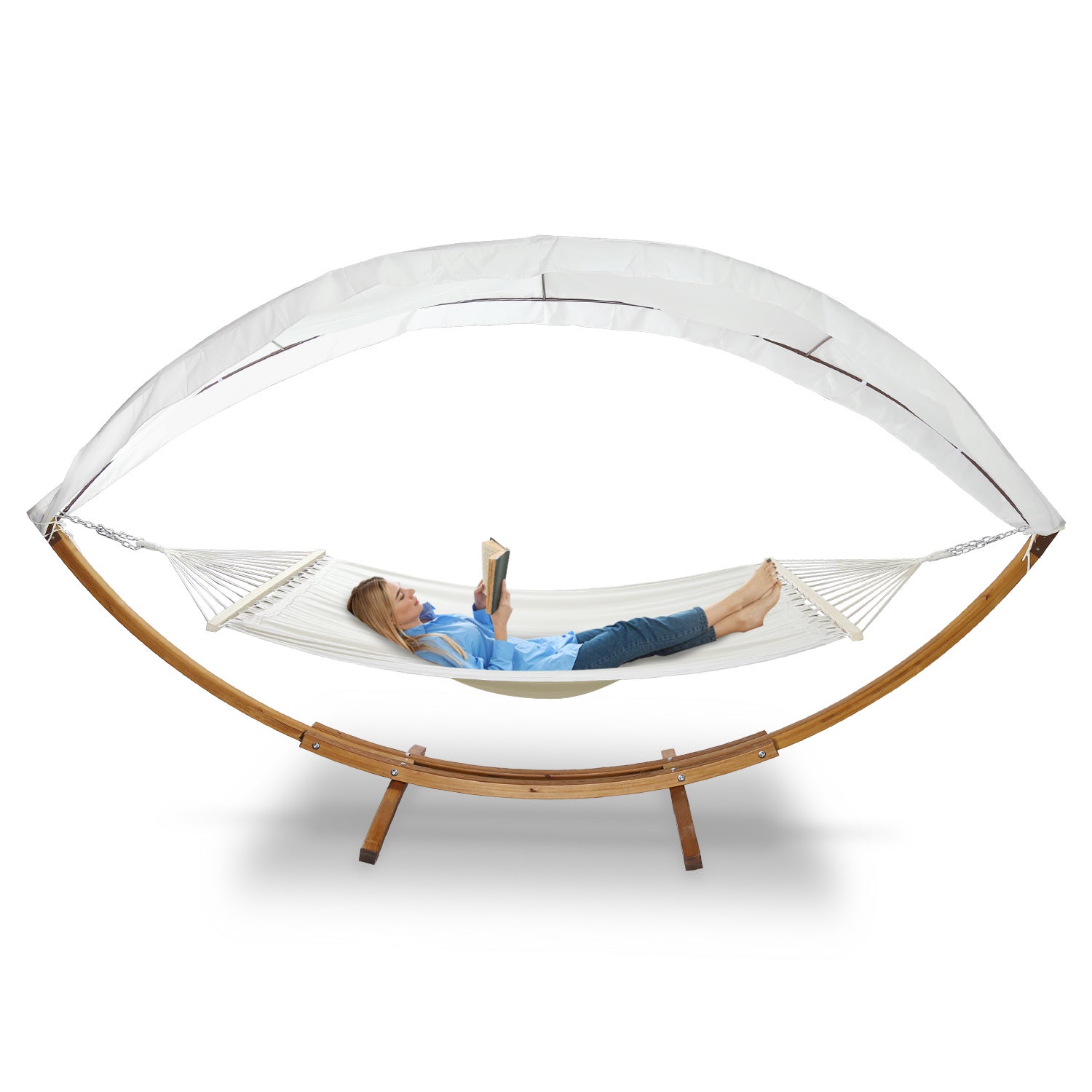 Hamac avec Support - Design - Blanc - 210x150 cm Structure Extérieure ...