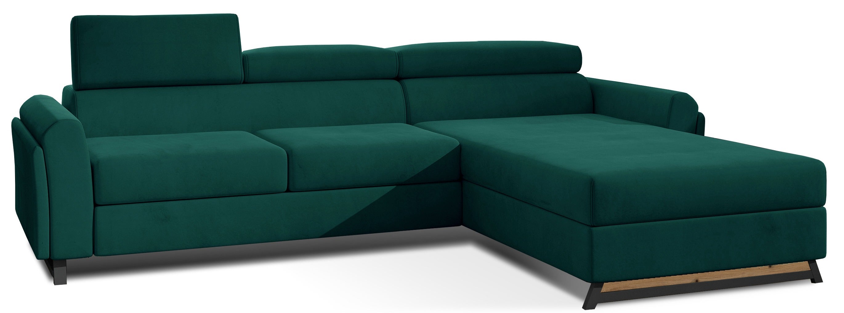 Canapé angle droit convertible velours vert foncé avec appuis-tête ...