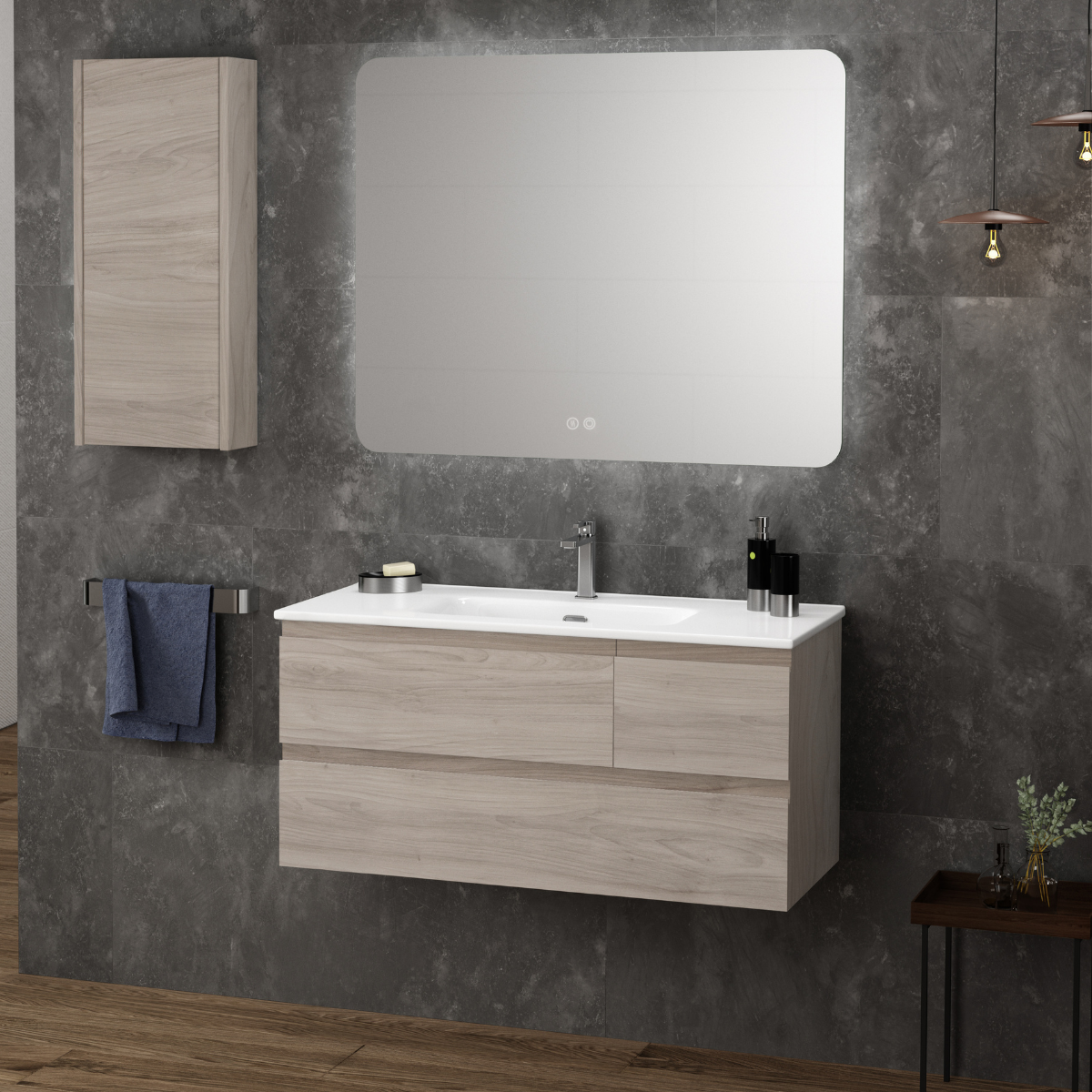 Mueble de Baño Suspendido con Lavabo | 100 cm | 3 Cajones Cierre Amortiguado y Organizador ...