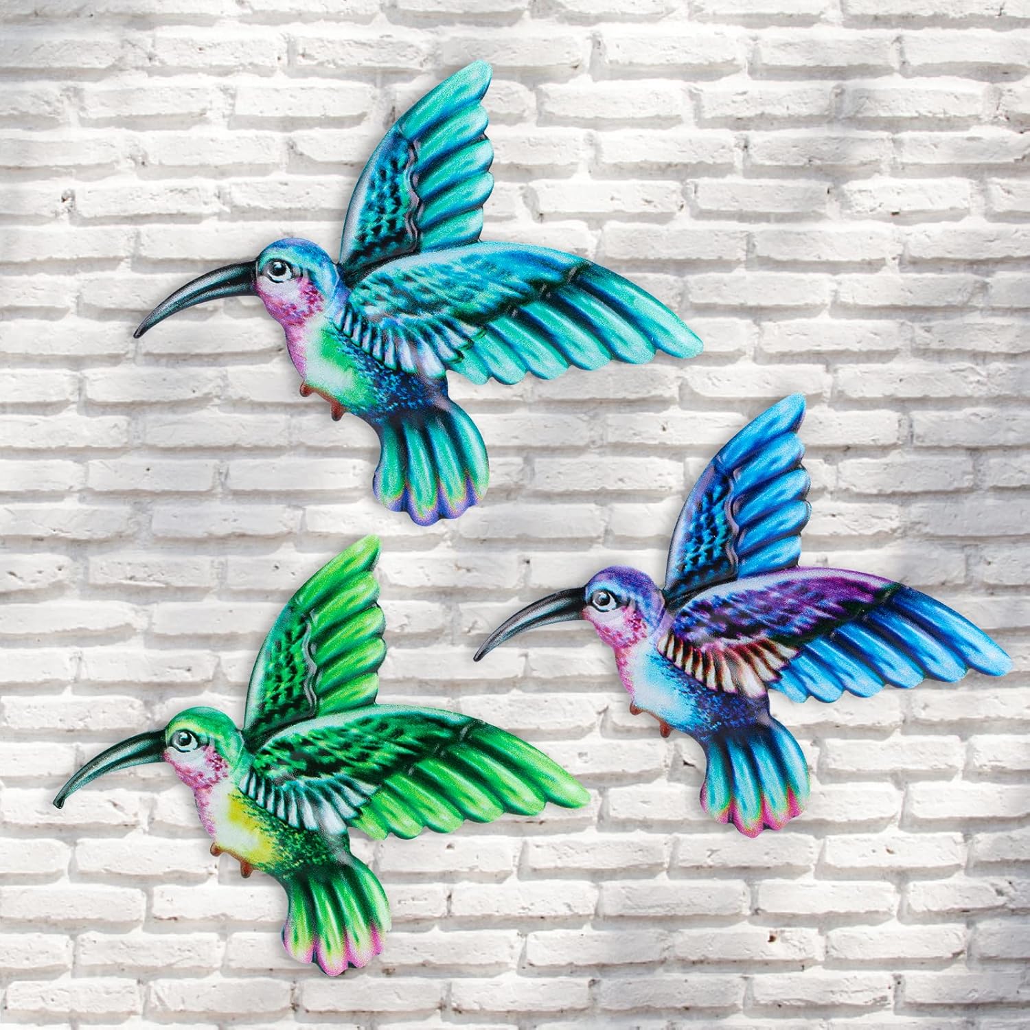 Lot de 3 sculptures murales en métal représentant un colibri coloré ...