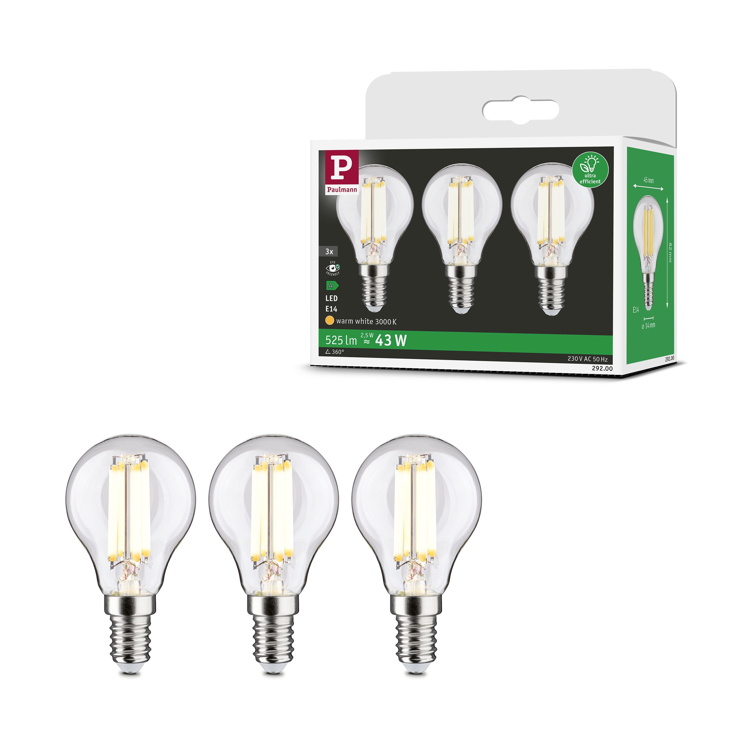 Eco-Line Filament 230 V Sphérique LED E14 Kit de 3 82 mm 525lm 2,5W ...