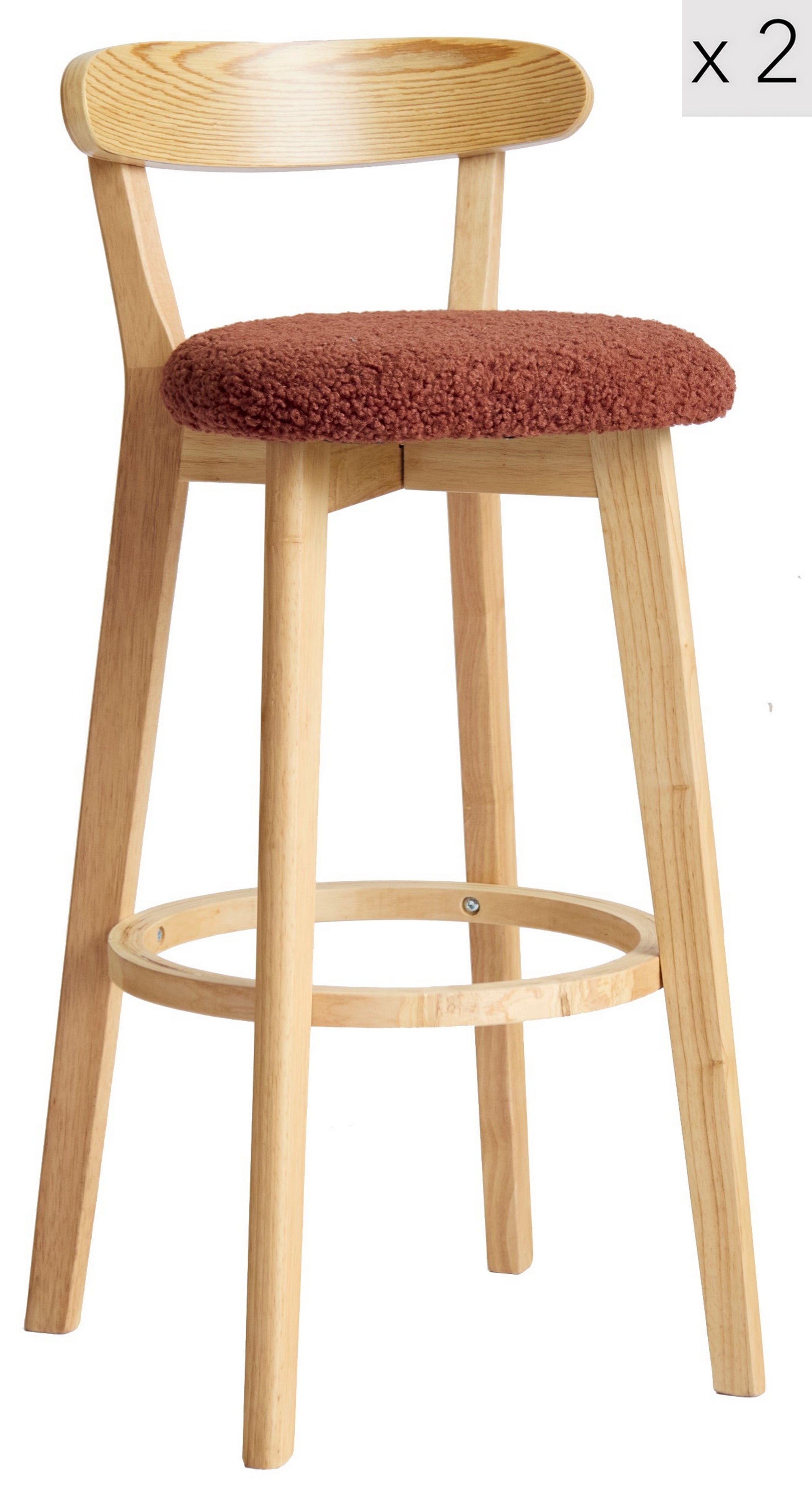 Set 2 taburetes altos en madera y lana terracotta | Leroy Merlin