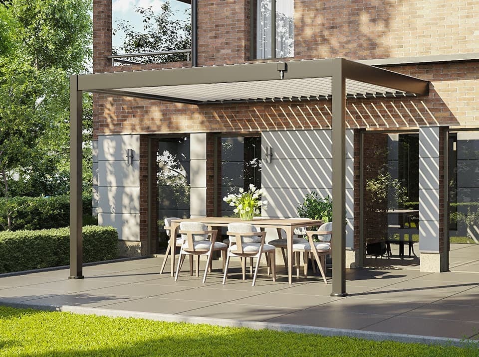 Pérgola Bioclimática de Aluminio Inclinada 12m² - 3x4m - Gris Antracita ...