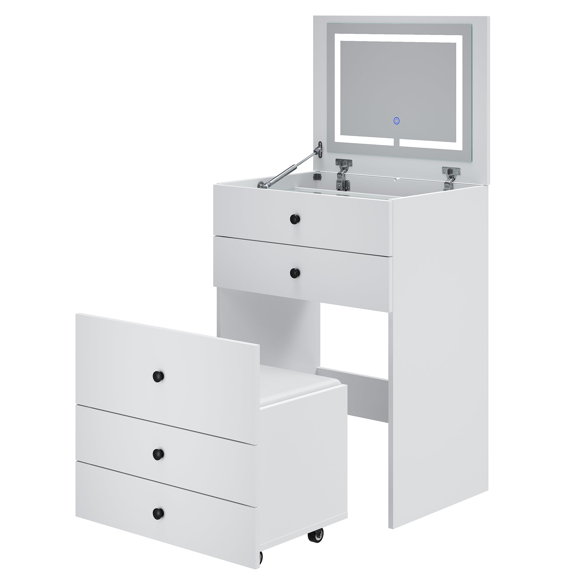 SIRHONA Coiffeuse Femme Blanc 60x45x83cm avec LED Lumière de Miroir et ...