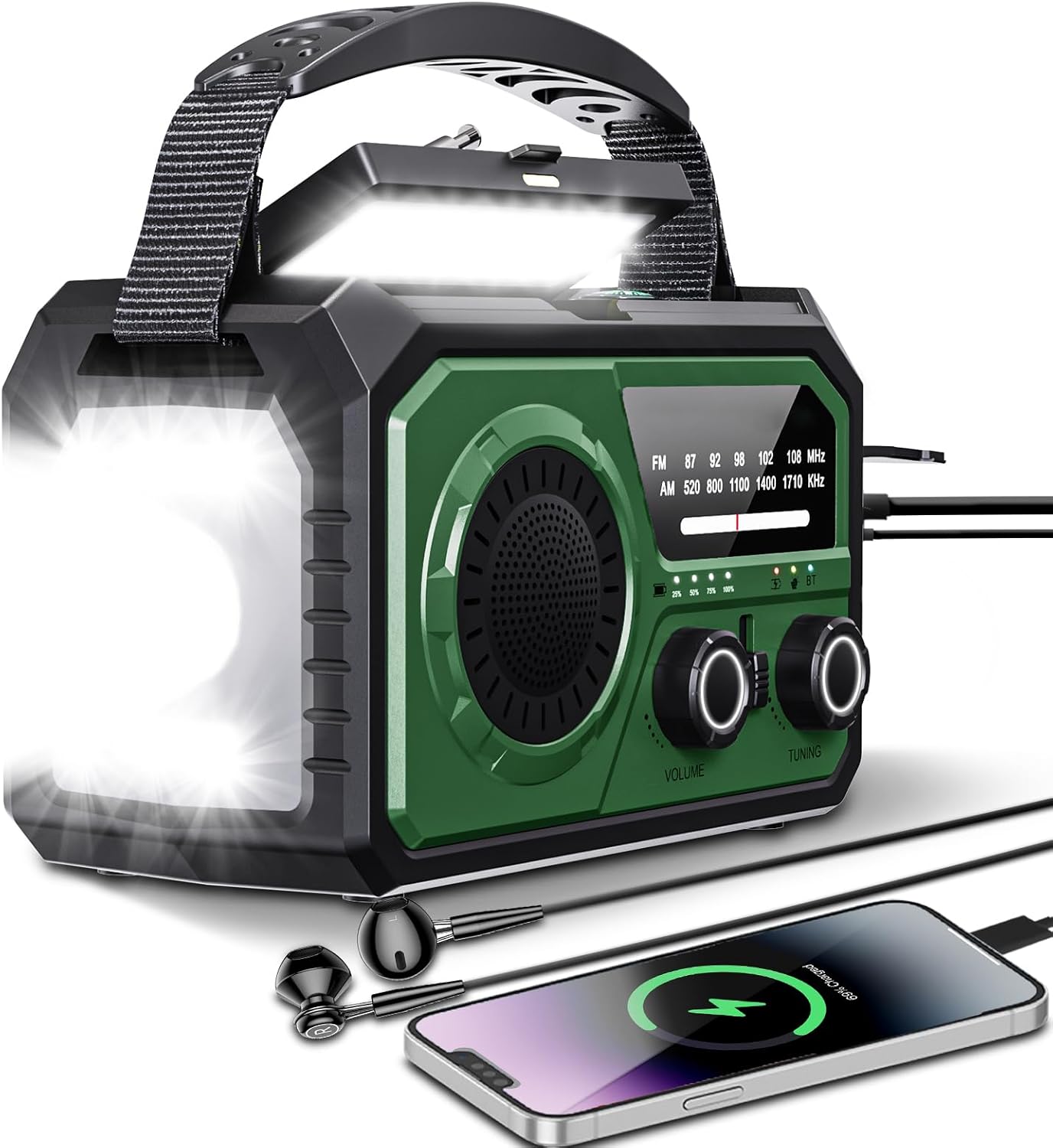 Radio de Survie 16000mAh : Manivelle, Solaire, AM/FM, Boussole, Lampe ...