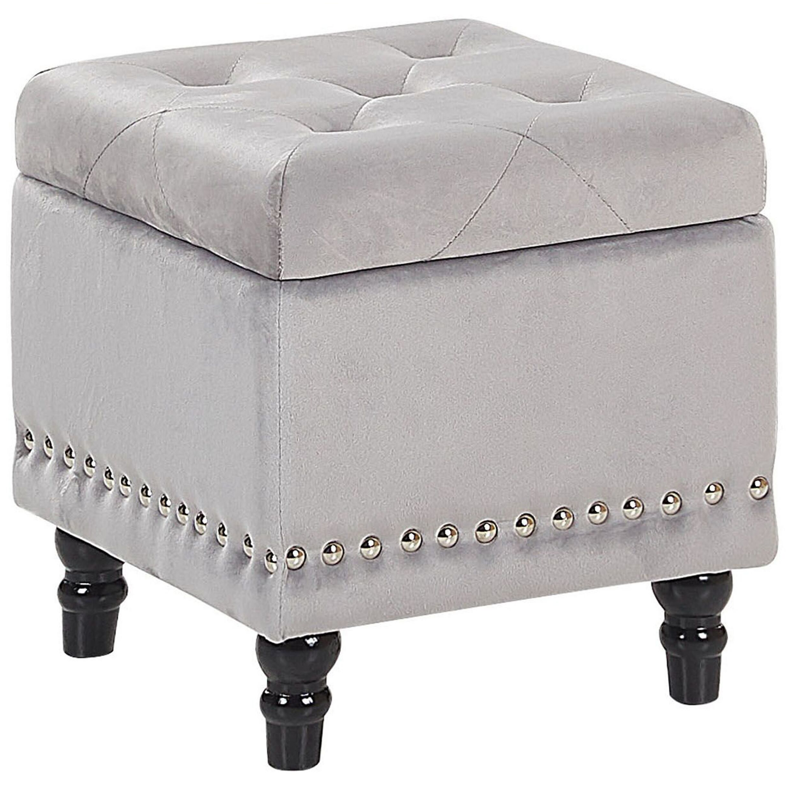 Pouf de rangement LORETTO Gris clair Velours 37 cm 37 cm | Leroy Merlin
