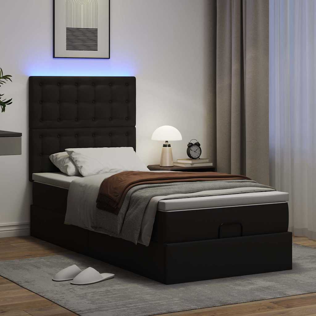 Lit simple | Lit adulte | Cadre de lit ottoman avec matelas noir 80x200 ...