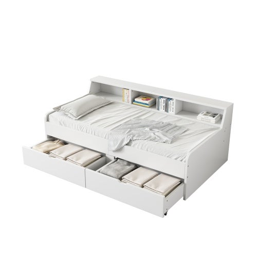 Lit d'appoint avec espace de rangement, blanc, 90 x 200 cm, avec deux ...