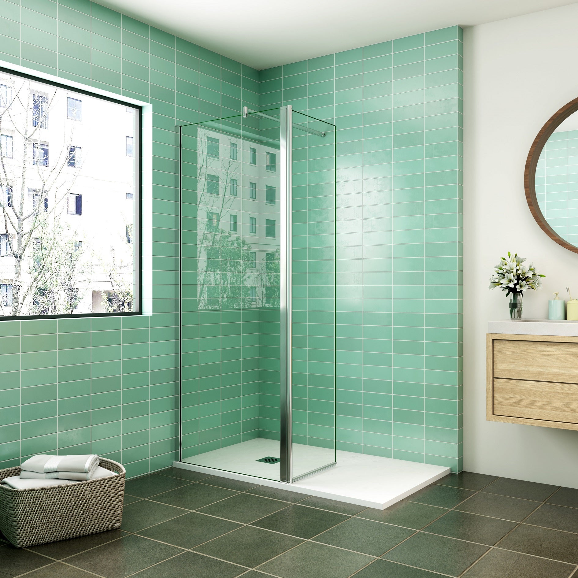 AICA paroi de douche 60x200cm avec un retour pivotant 50x200cm douche ...