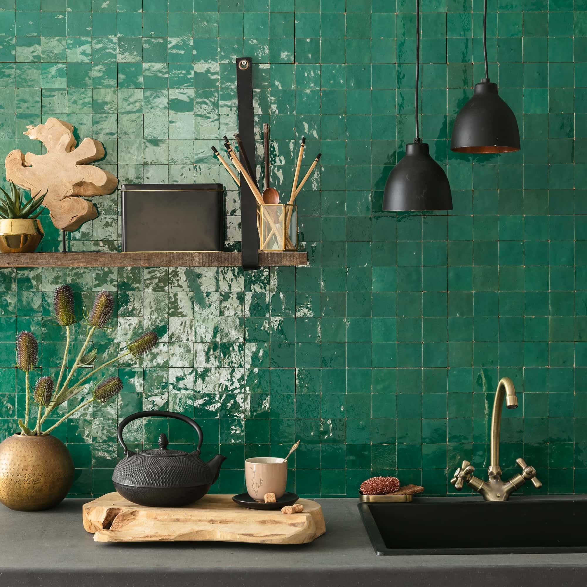 Zellige Marocain Artisanal Véritable - Vert Emeraude 5x5 cm - Mosaïque ...