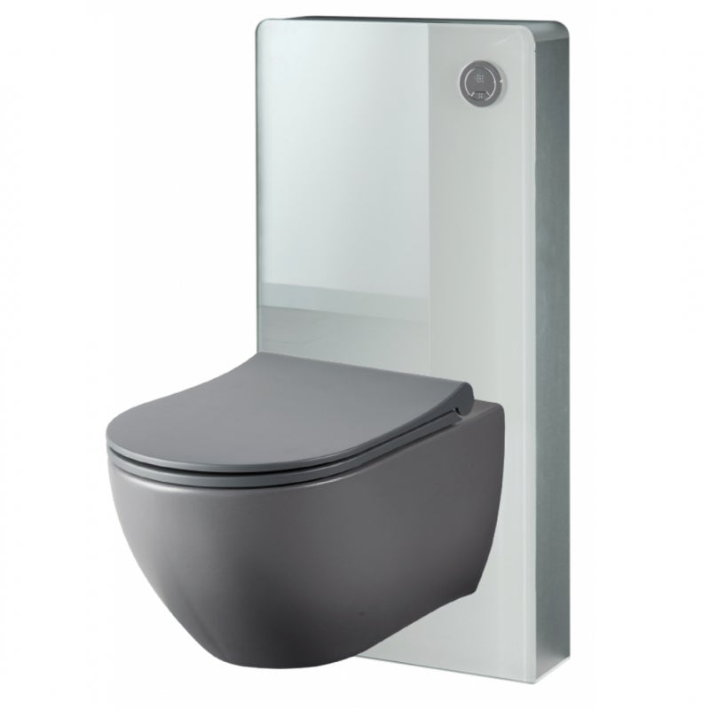 Pack WC suspendu mural en verre blanc et cuvette carénée grise sans ...