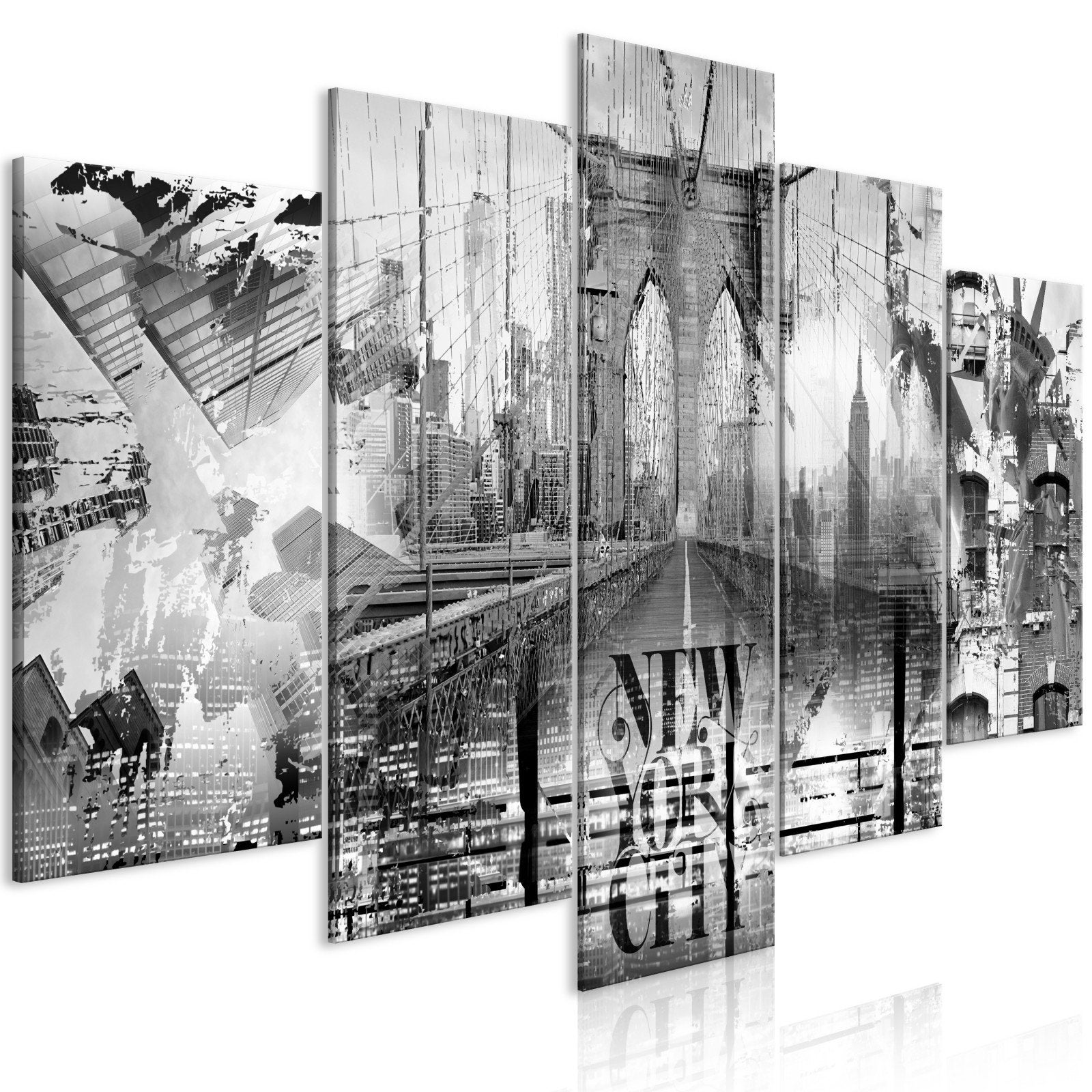 Tableau New York City Collage Wide Black and White - 200 x 100 cm ...