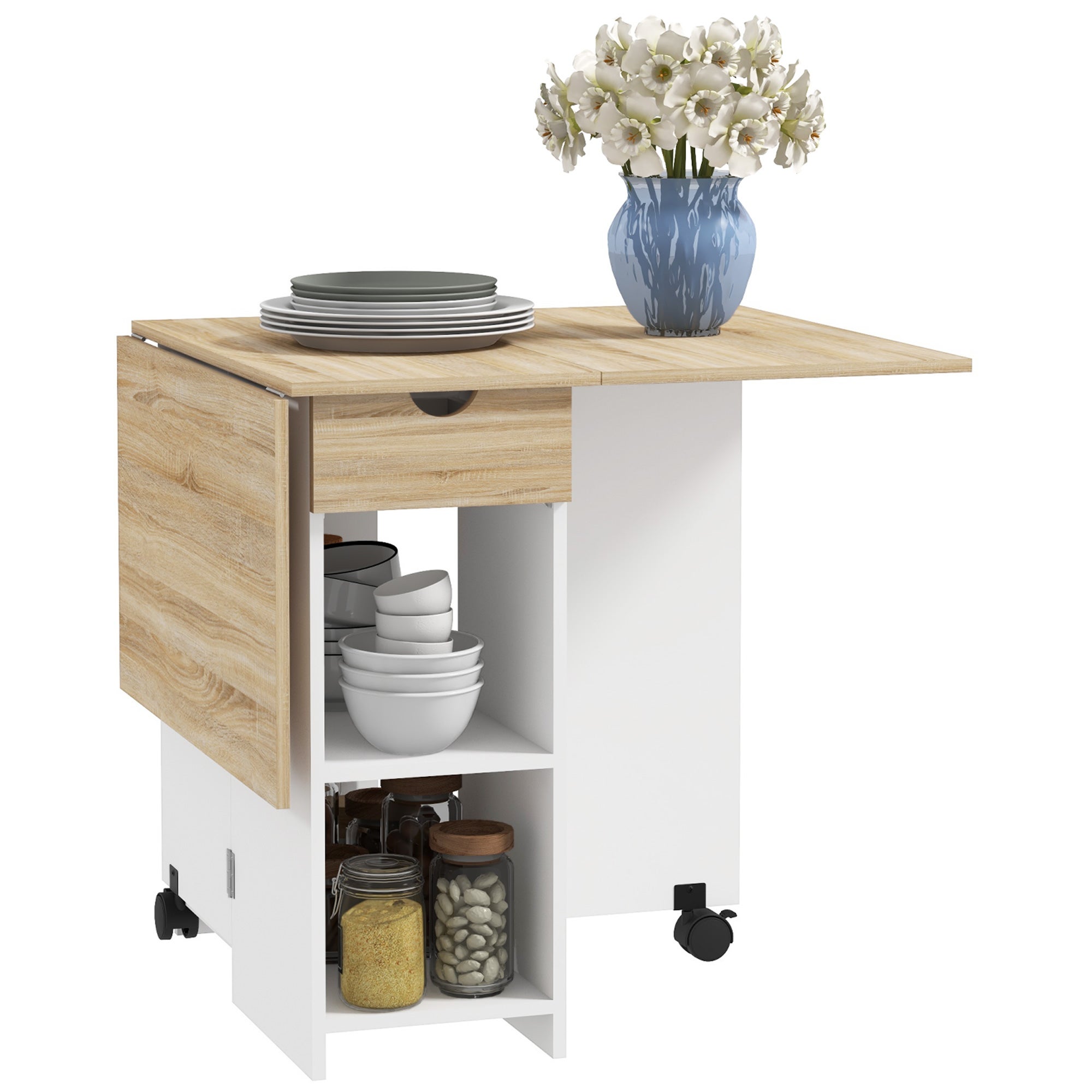 Mesa de comedor plegable con cajón y estantes, mesa que ahorra espacio ...