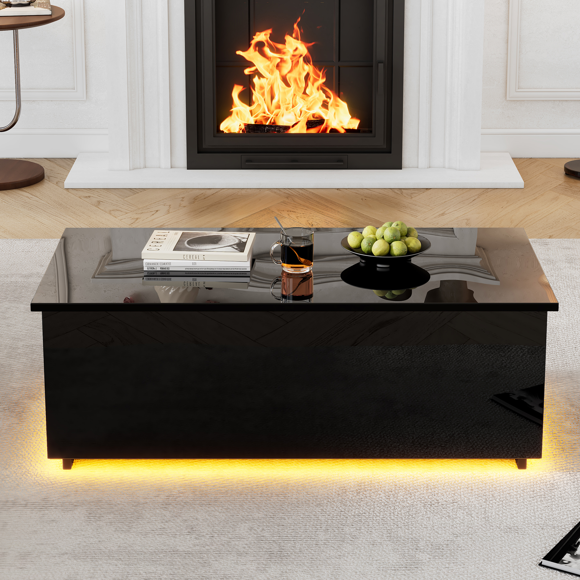 Table basse moderne 100x50x35 cm - avec éclairage LED - rangement caché ...