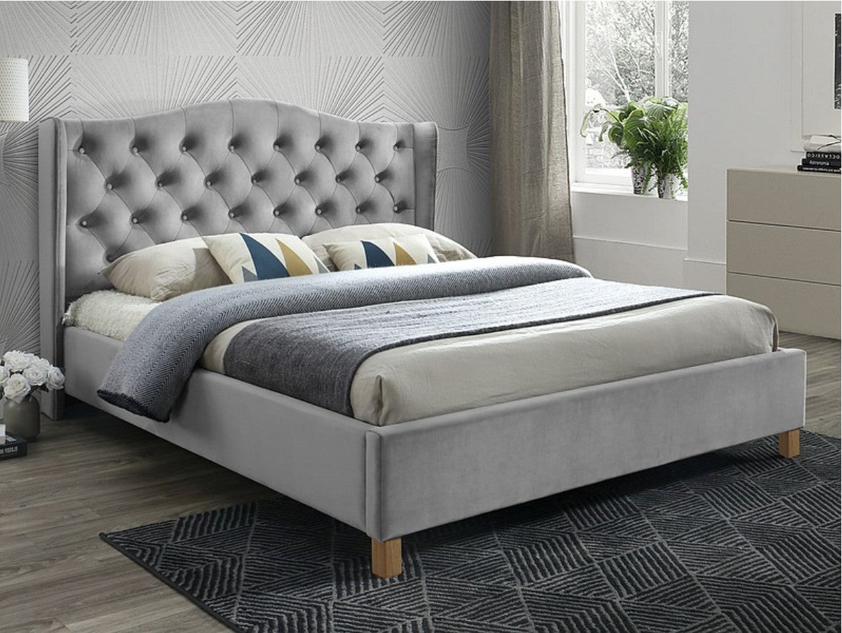 Lit double en velours tapissé Kalane 160cm-Couleur Gris clair | Leroy ...