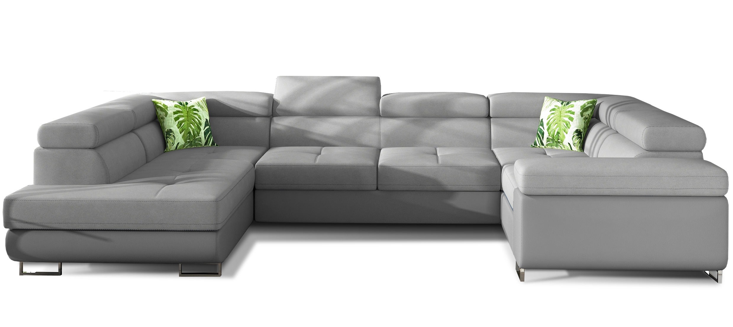 Canapé convertible U gauche tissu et simili gris avec coffre de ...